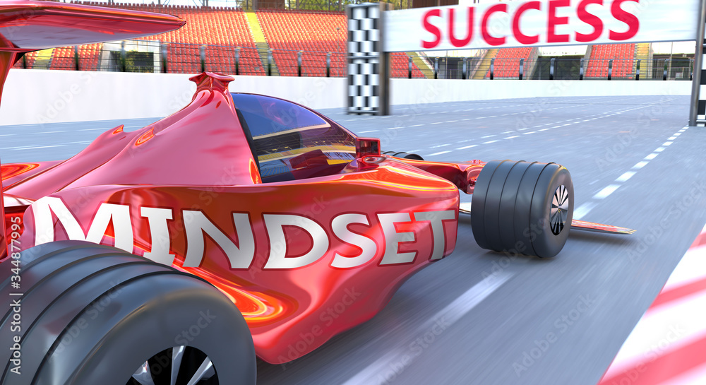 Mindset and success - pictured as word Mindset and a f1 car, to ...