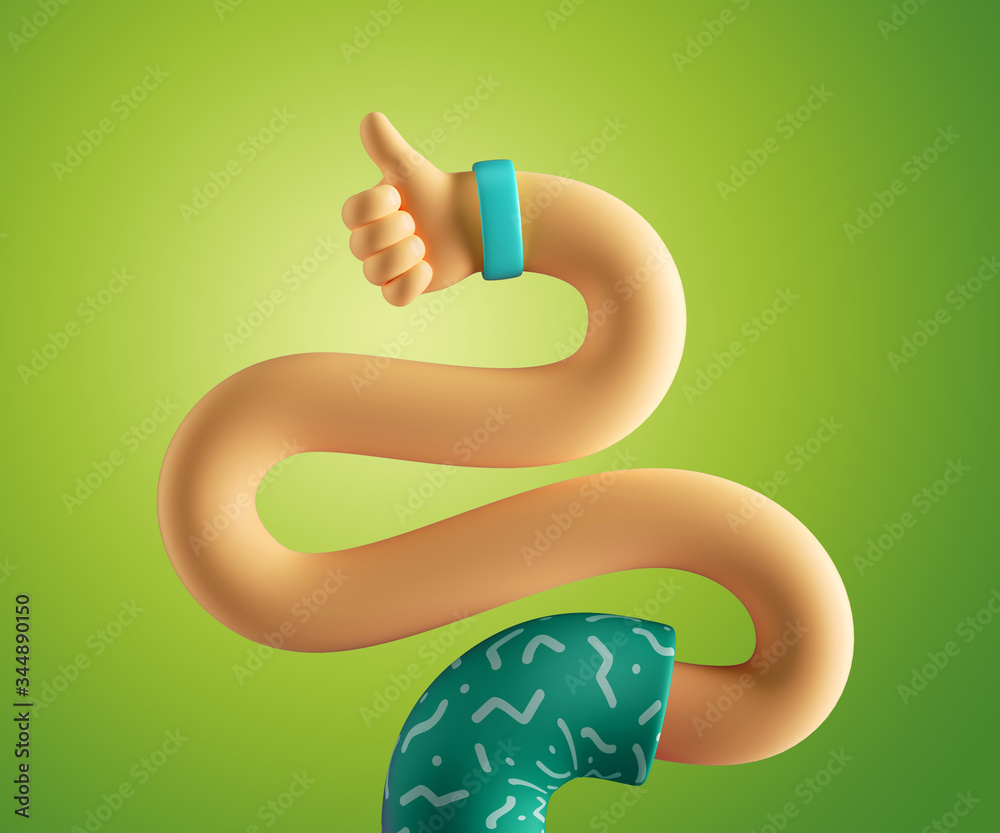 3d render, abstract cartoon character flexible boneless hand, body part ...