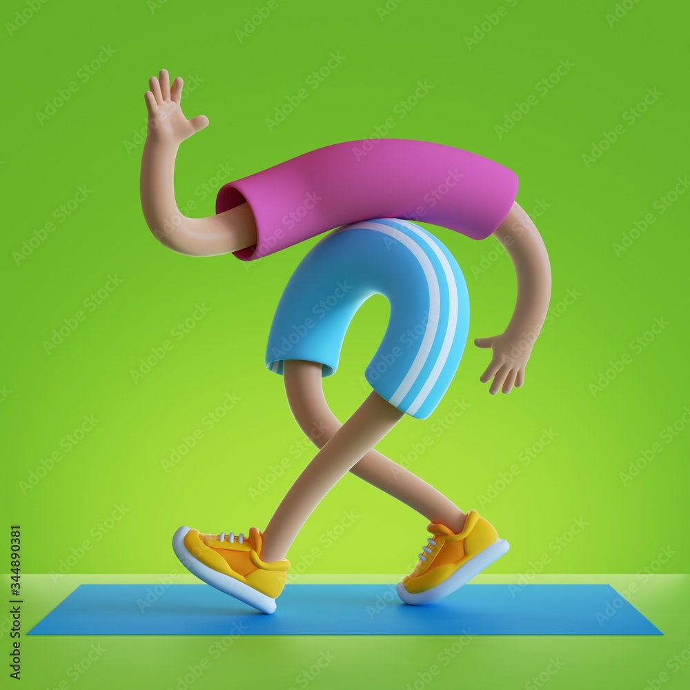 3d render cartoon character flexible body parts. Hands and walking legs ...