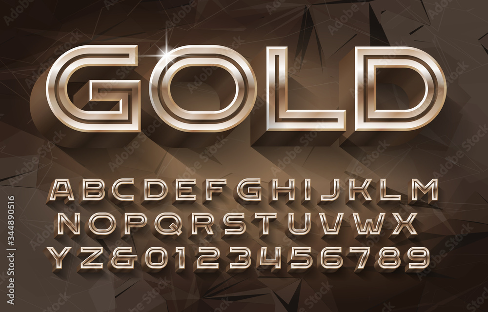 Gold alphabet font. 3d golden letters and numbers. Abstract background ...
