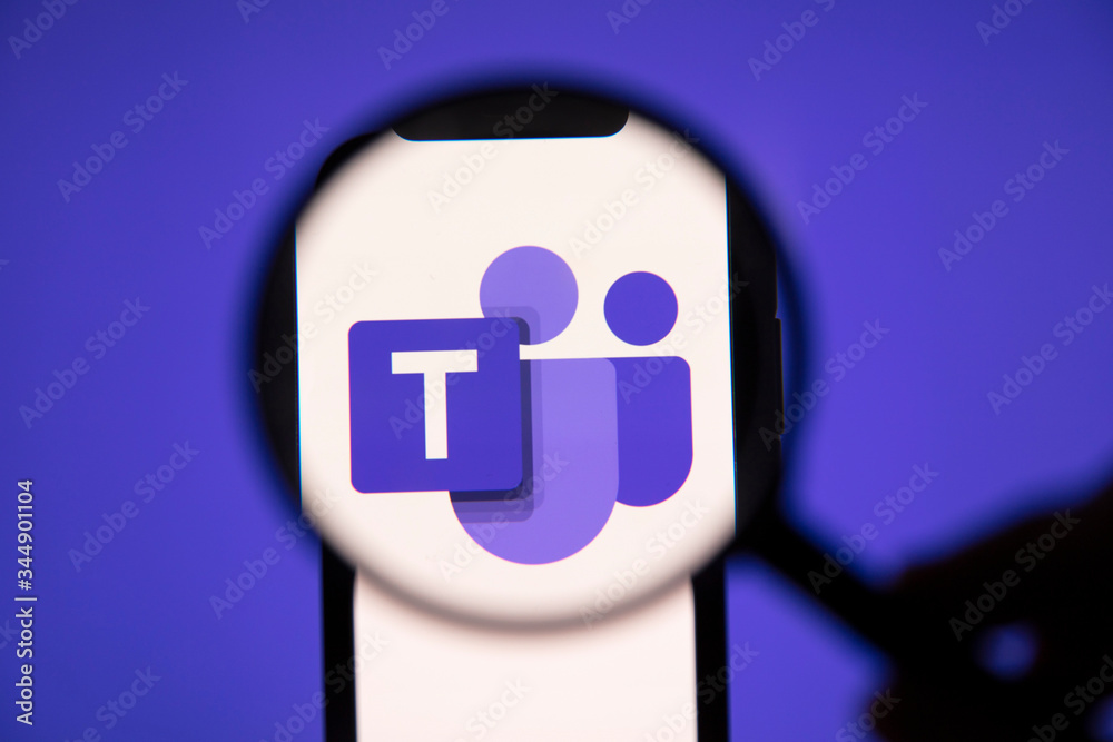 LONDON, UK - May 1st 2020: Microsoft teams logo under a magnifying ...