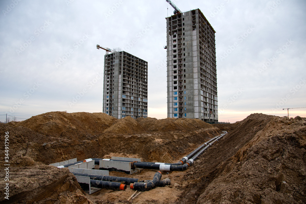 Cast iron sewer pipes for laying an external sewage system at a ...