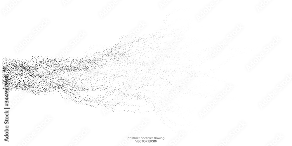 Abstract black dots particles flowing wavy isolated on white background ...