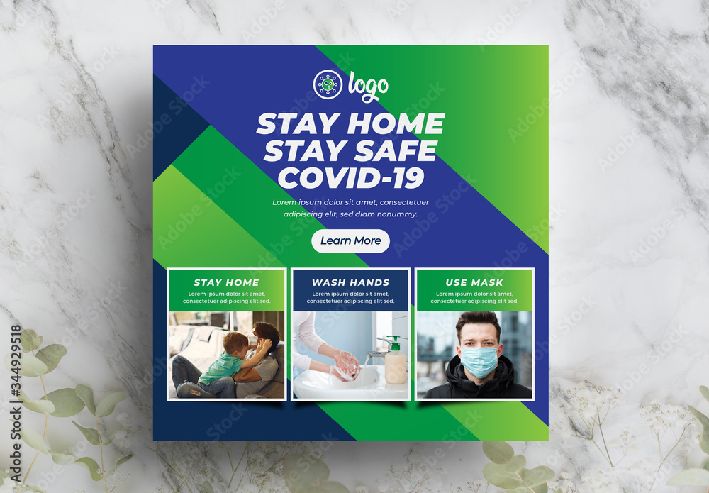 Coronavirus Pandemic Social Media Layout with Green and Blue Accents ...