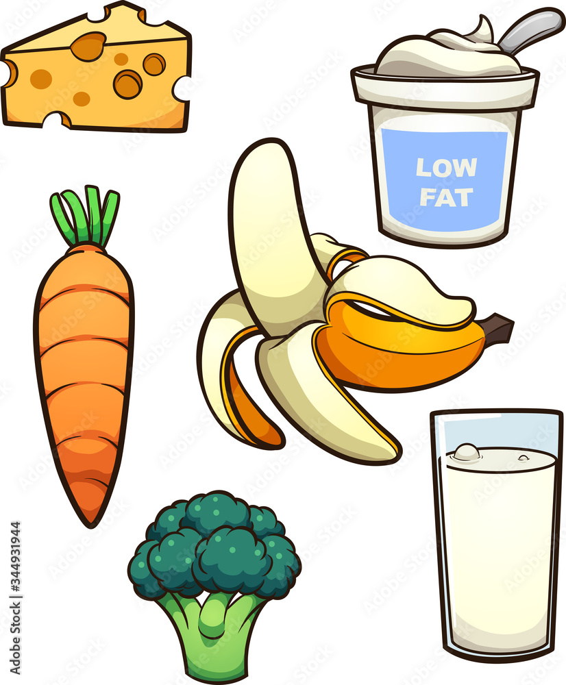 Diverse cartoon food items. Vector clip art illustration with simple ...