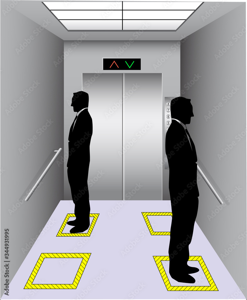 Social distancing at elevator. Vector illustration for lift elevator ...