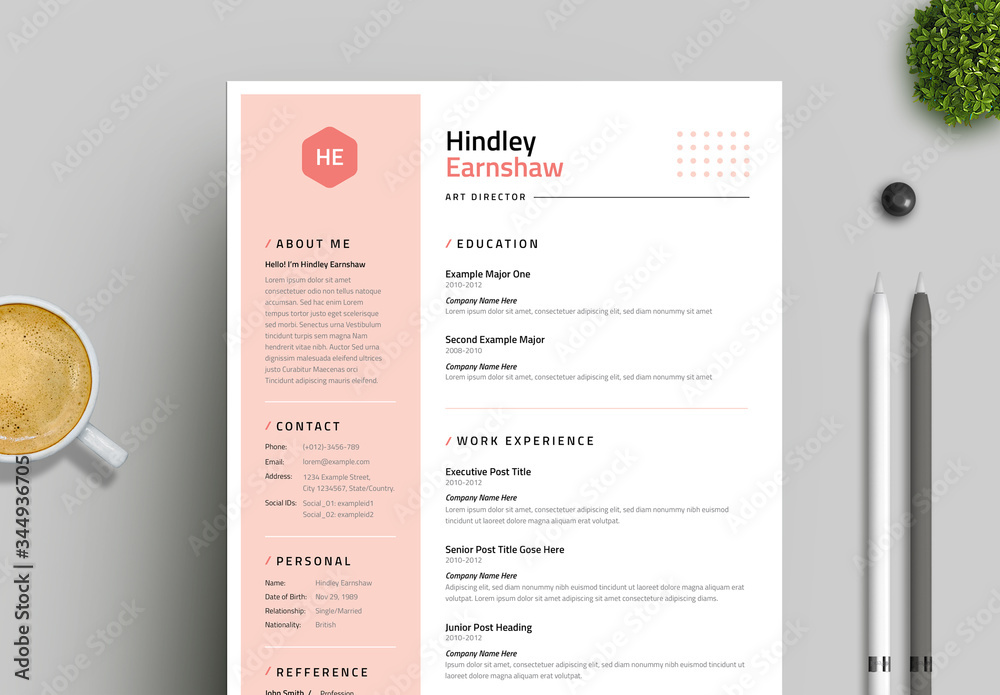 Resume and Cover Letter Layout with Pink Accents Stock Template | Adobe ...