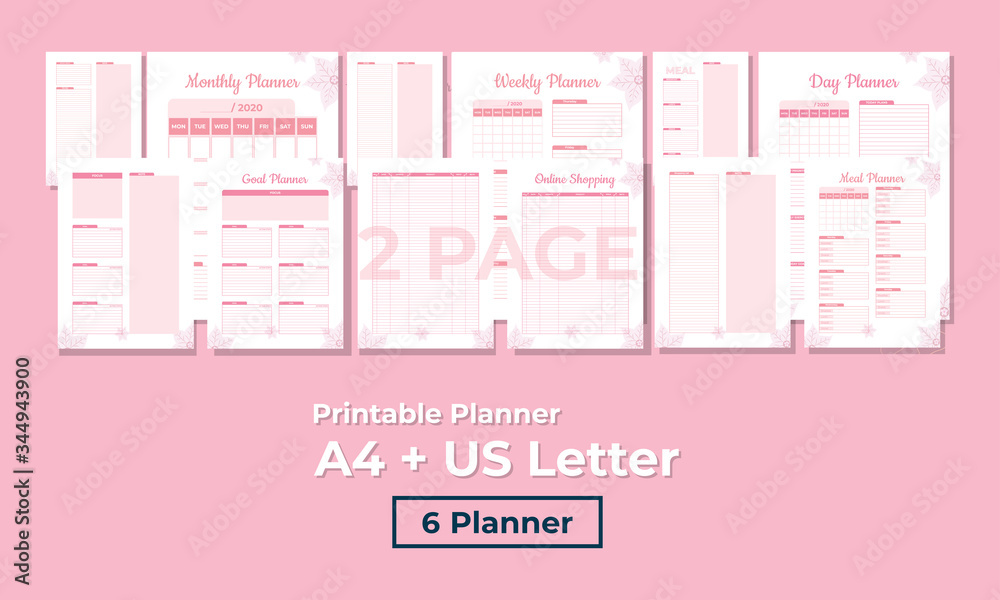 Beauty minimal pink planner, 2 pages, templates collection set of ...