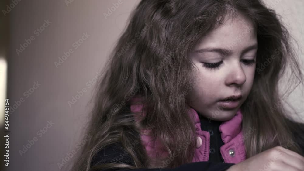 Little girl crying. Tears on face of child. Scared, sad and unhappy ...