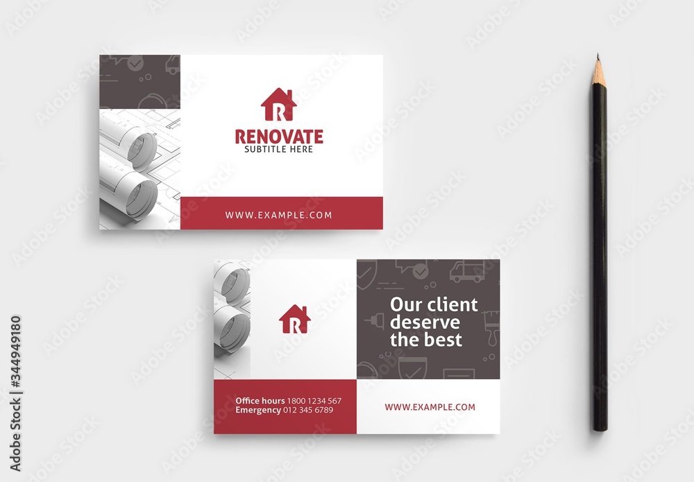 Construction Service Business Card Layout Stock Template | Adobe Stock