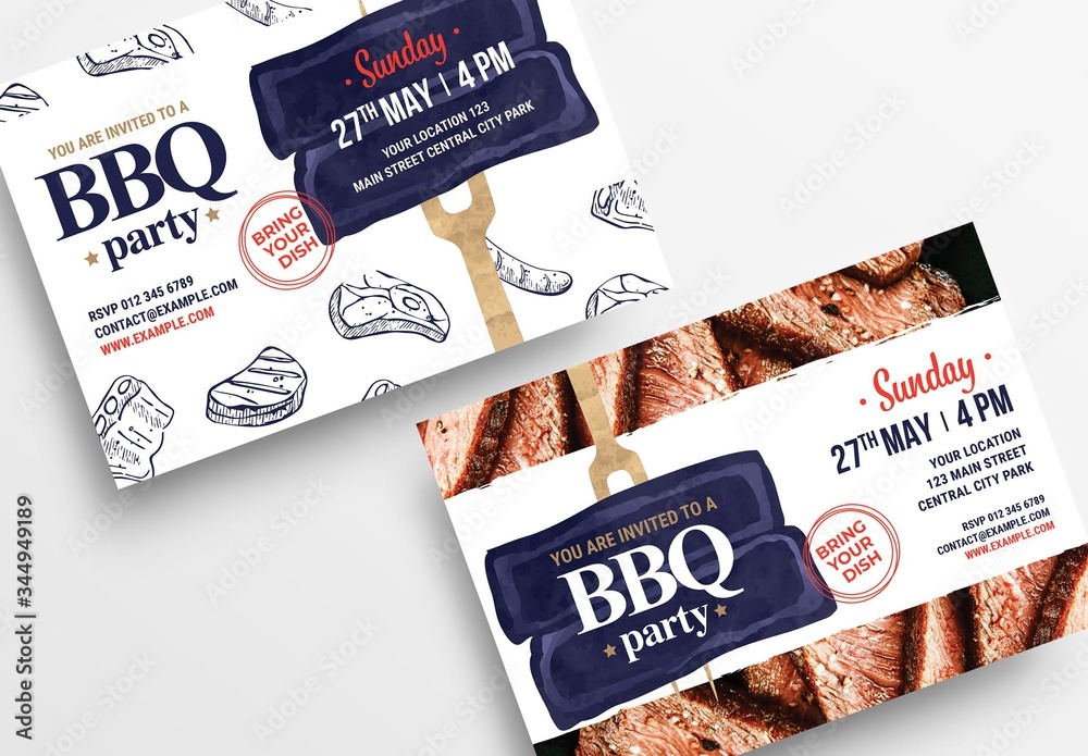 BBQ Party Cookout Flyer Layout with Meat Illustrations Stock Template ...