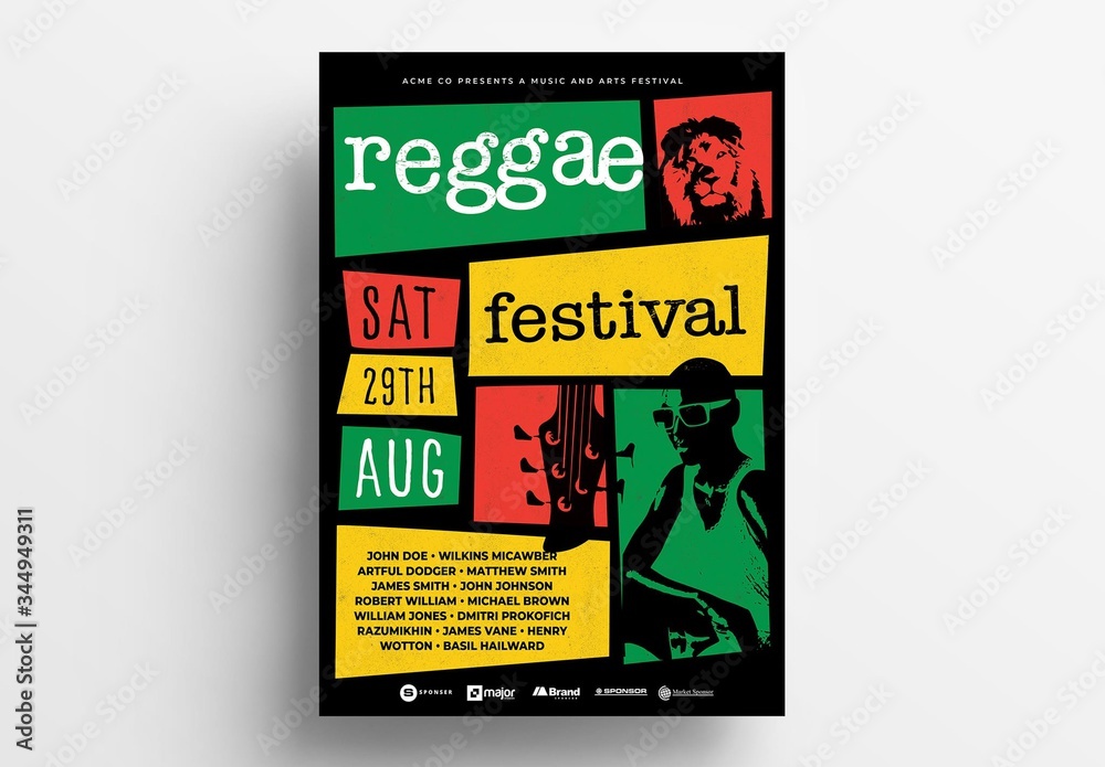 Reggae Festival Flyer Layout with Artistic Style Stock Template | Adobe ...
