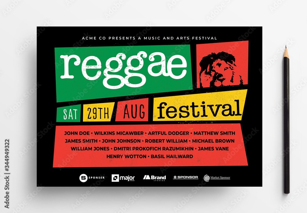 Reggae Party Flyer Layout with Lion Illustration Stock Template | Adobe ...