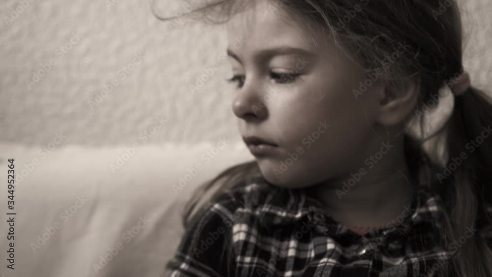 Little girl crying. Tears on face of child. Scared, sad and unhappy ...