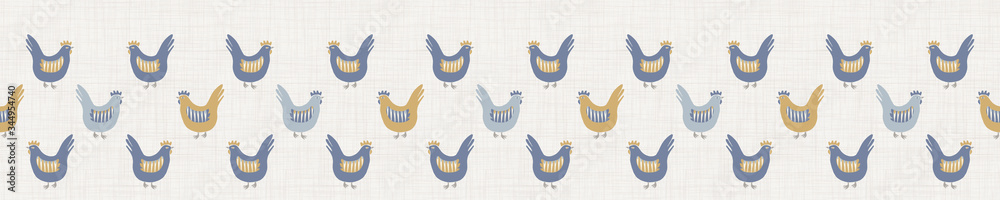 Seamless french farmhouse chicken hen border pattern. Provence linen ...