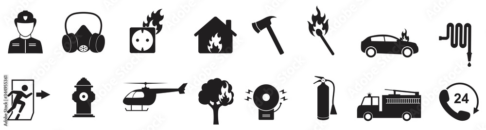 Firefighter icon set, Fire department sign or symbol, vector ...