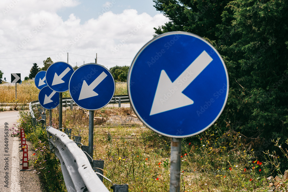 Five Round Blue Road Signs Stock Photo | Adobe Stock