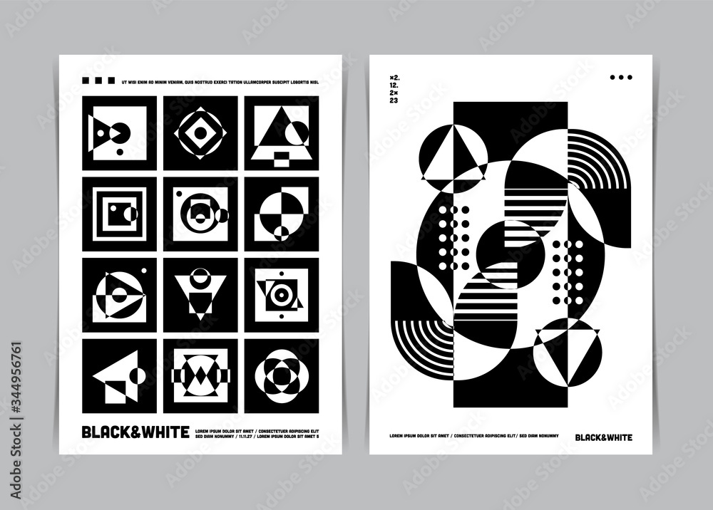 Two A4 Black & white geometric shapes A4 Posters Template. Vector ...