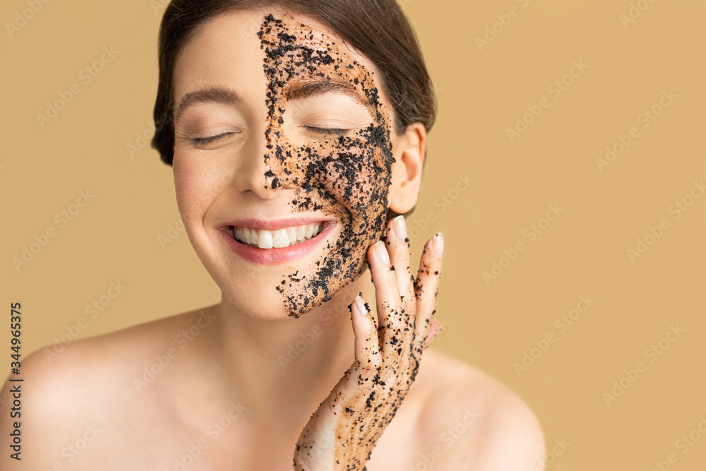 Beautiful Woman Model Posing With Face Scrub Stock Photo | Adobe Stock