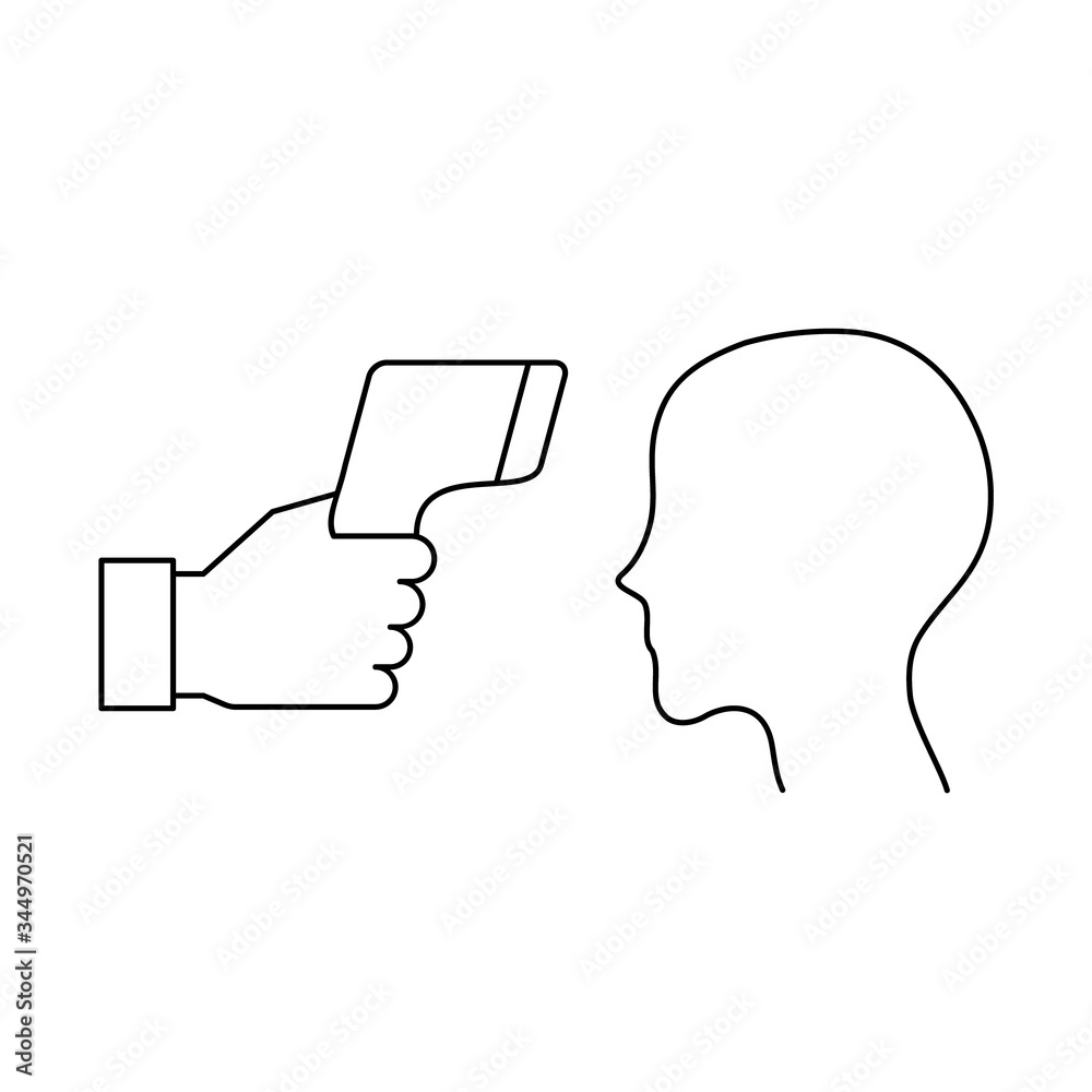 Check body temperature sign line icon. No contact thermometer and a ...