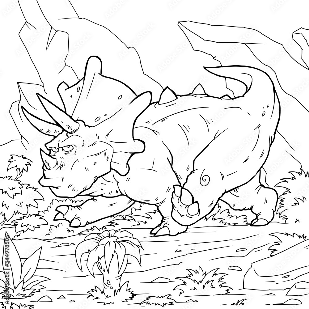 Coloring page. Cartoon dinosaur. drawing illustration for kids and ...
