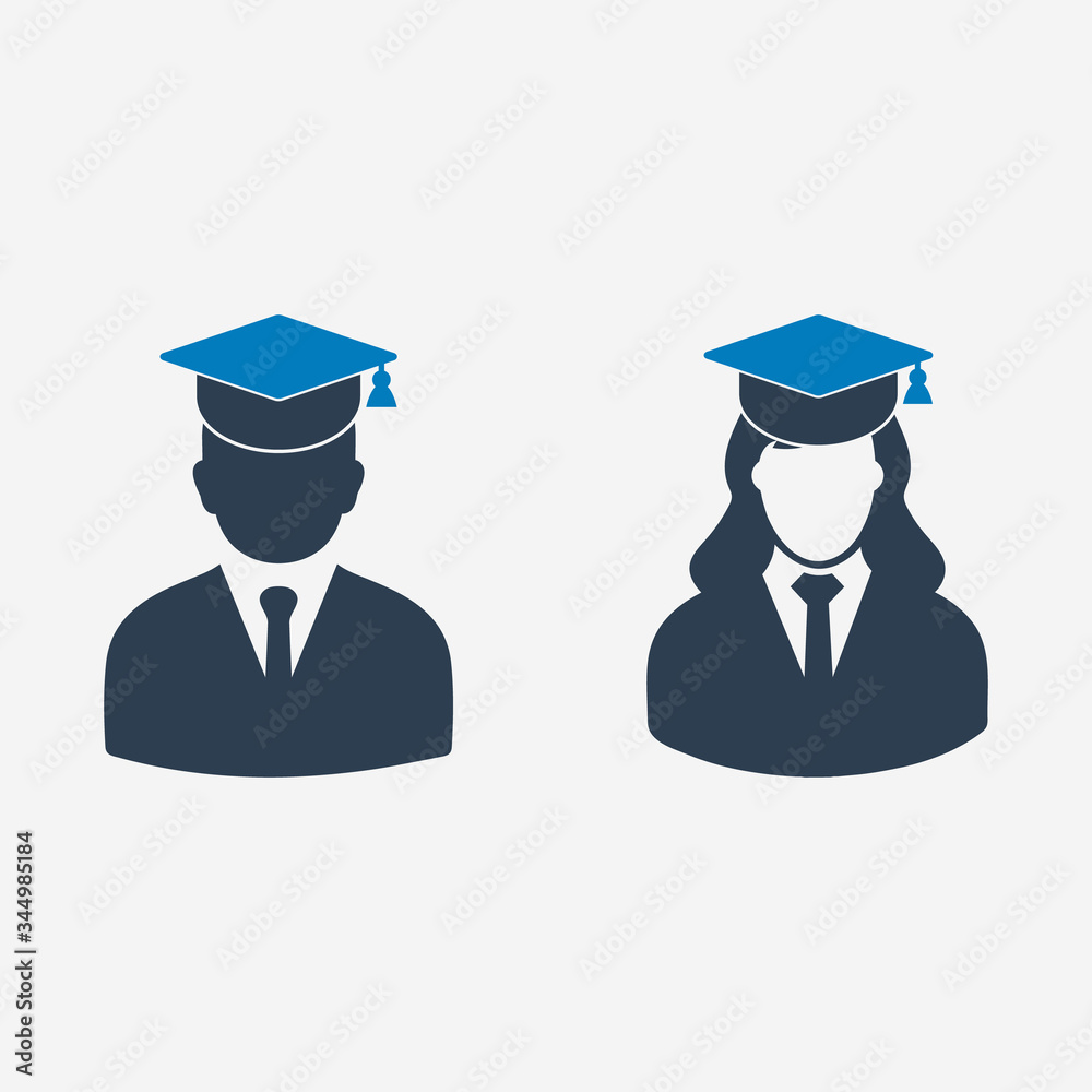 Male and Female Graduate Student Icon. Editable Vector EPS Symbol ...