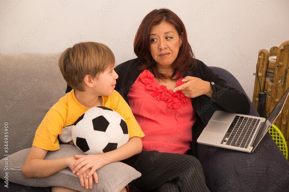 angry mom scolding her son, mom reprimanding child Stock Photo | Adobe ...