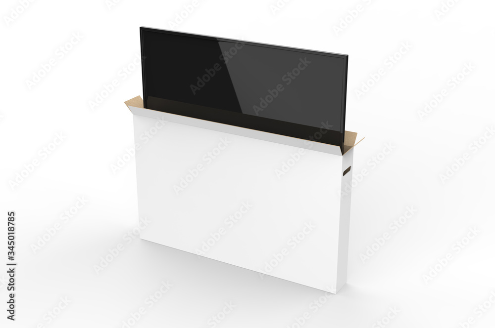 LED tv with heavy duty cardboard box packaging for branding, 3d render ...