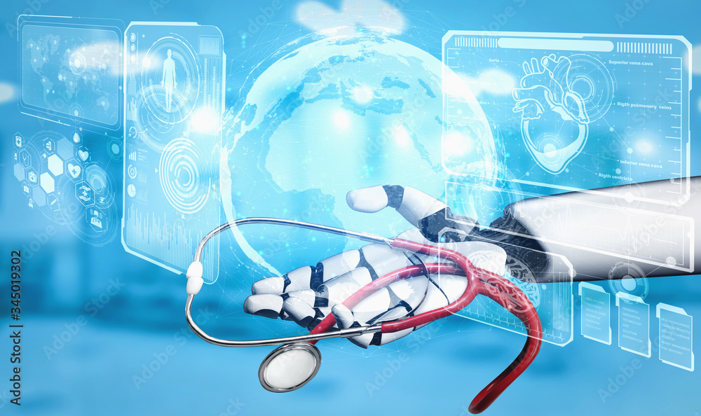 3D rendering medical artificial intelligence robot working in future ...