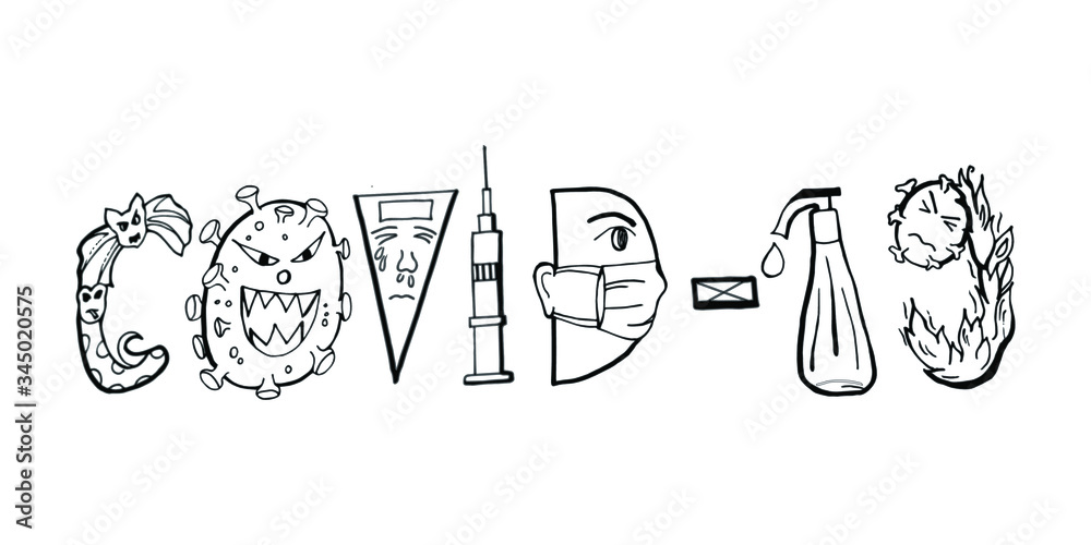 Line drawing Corona-19 coronal virus concept is a font design logo ...