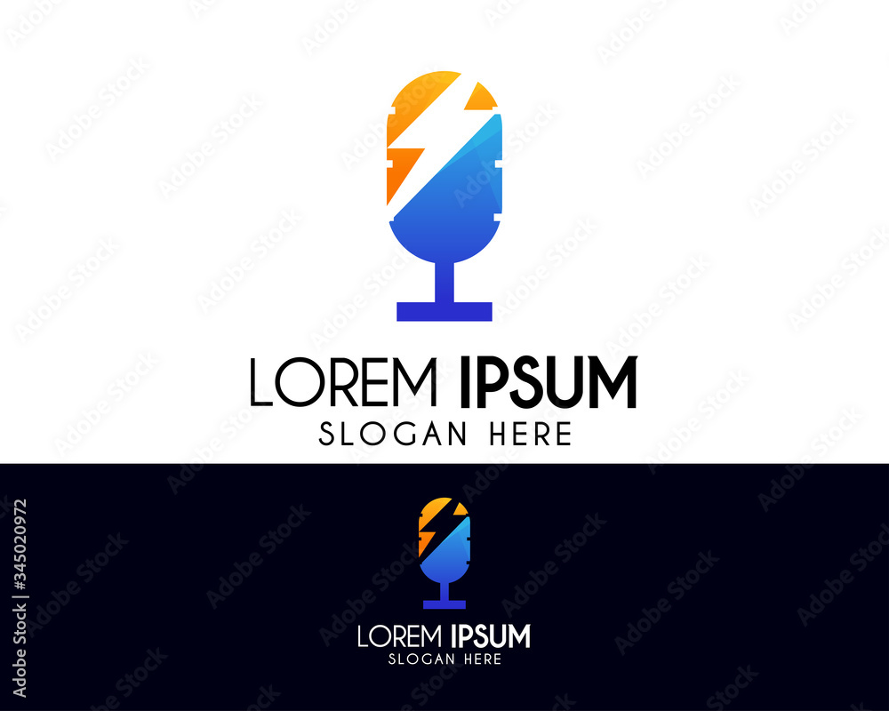 Microphone vector logo design. With lightning / powerful concept ...