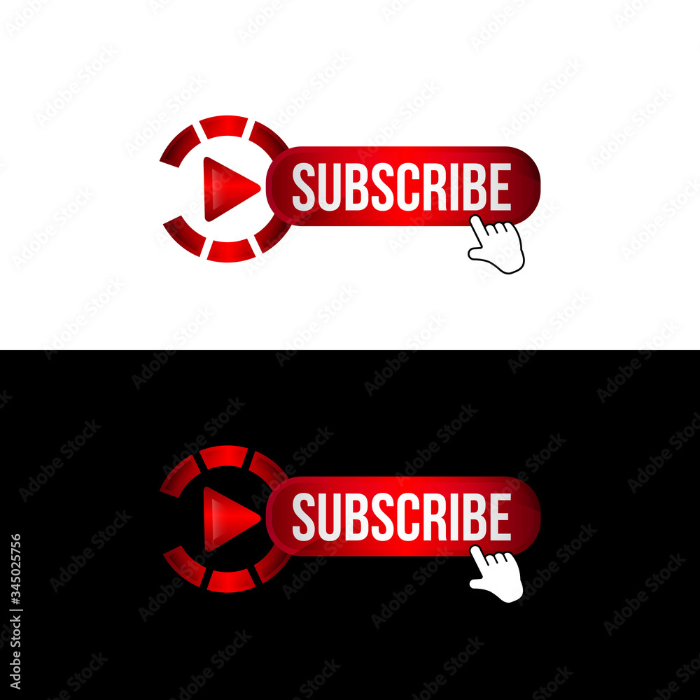 Template subscribe button with bell and finger click cursor. Social ...
