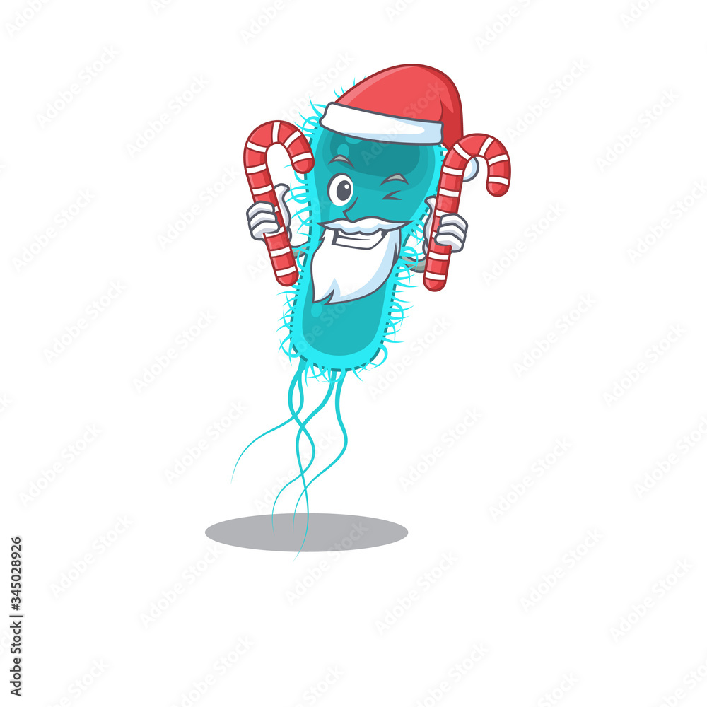 Friendly escherichia coli bacteria in Santa Cartoon character holds ...