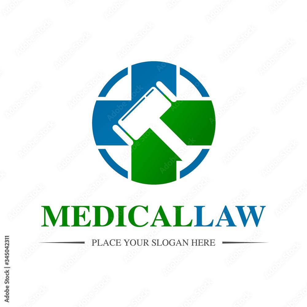 Medical law vector logo template. This design use hammer and cross ...