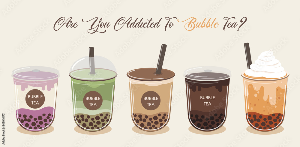 Bubble tea cup design collection, Yummy drinks, soft drinks with doodle ...