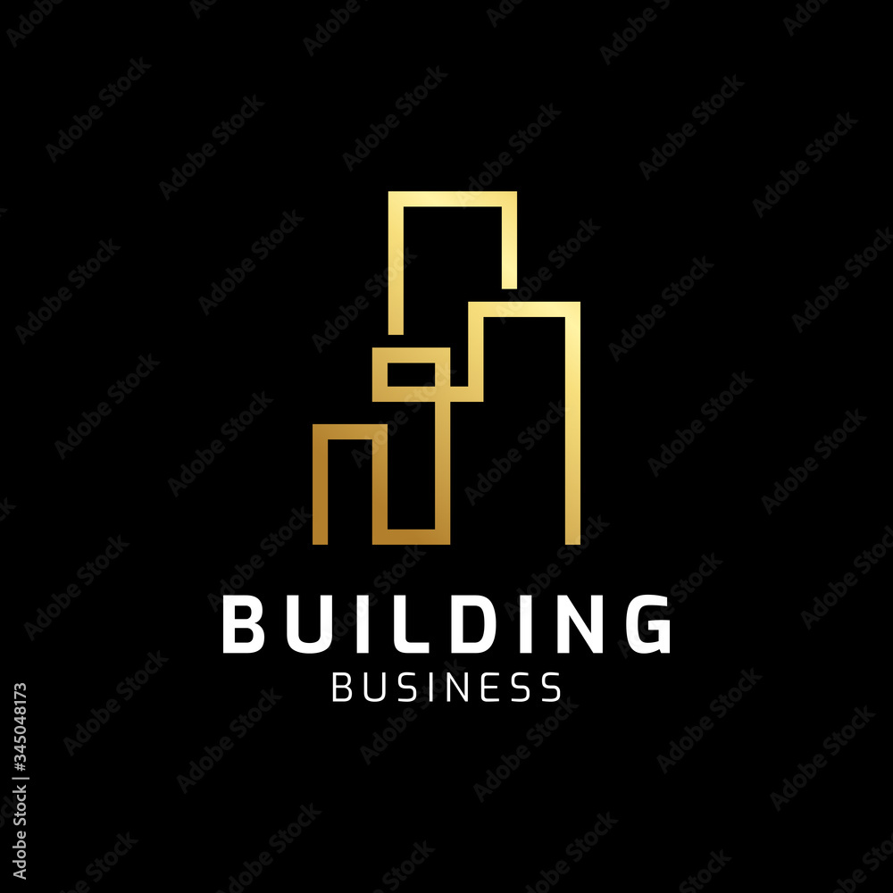 Building gold line logo icon template. Vetor illustration. Modern ...