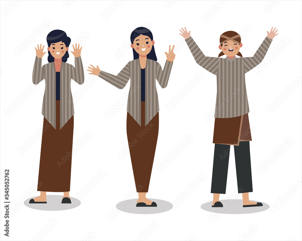 Male and female Indonesia character wearing javanese traditional ...
