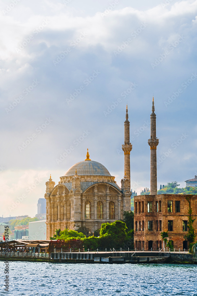 Dolmabahce Mosque Baroque style architecture, view from the Bosphorus ...