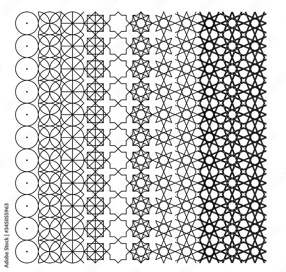 Vector tutorial how to draw islamic geometry ornament. Step by step ...