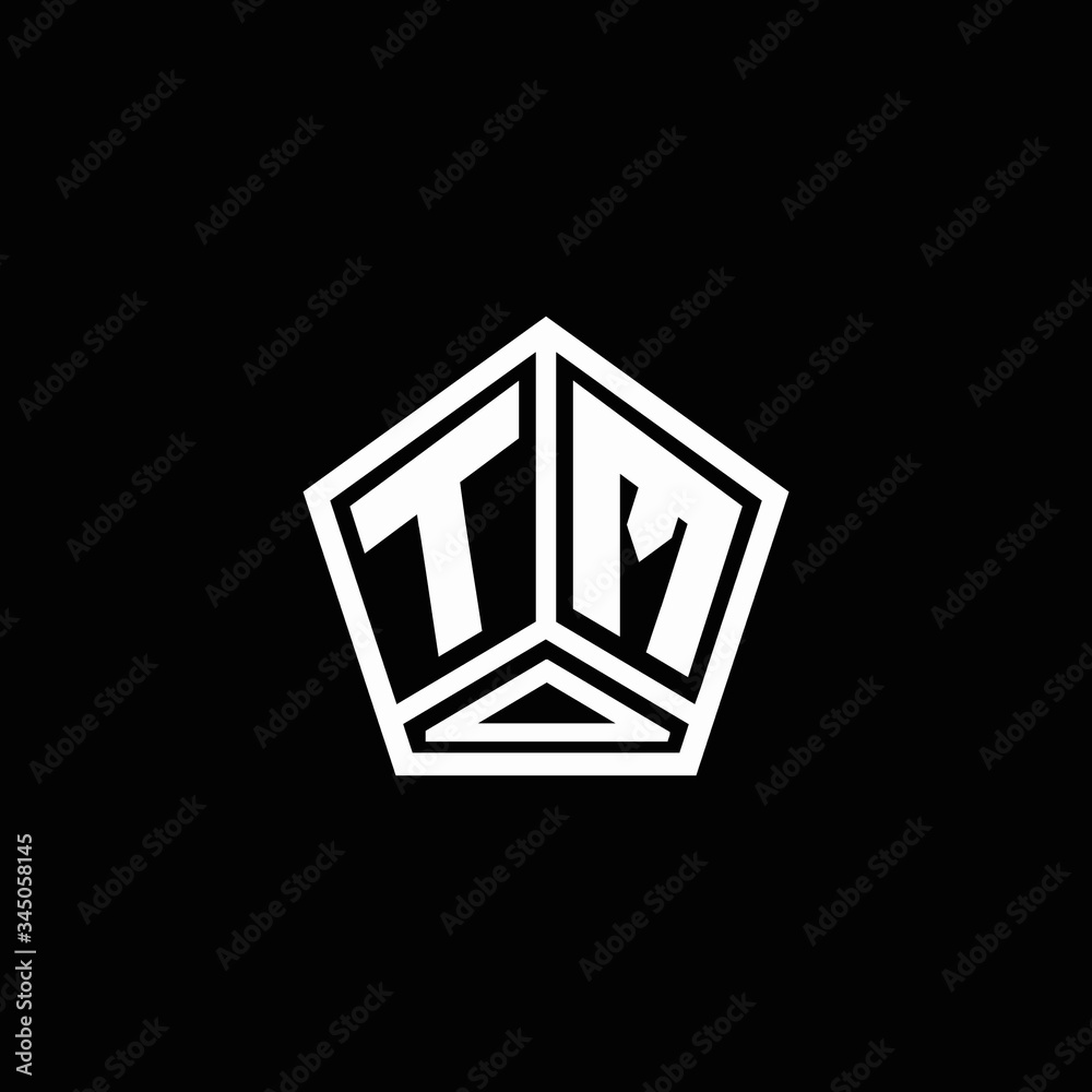 TM logo monogram with negative space pentagon line design template ...
