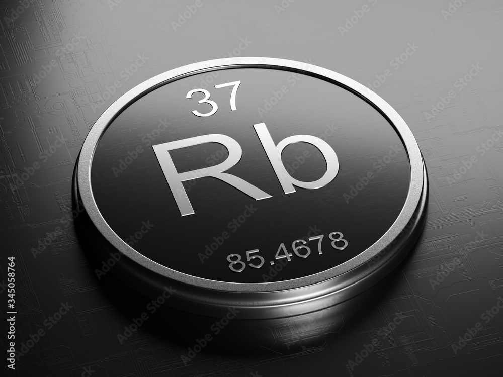 Rubidium element from periodic table on futuristic round shiny metallic ...