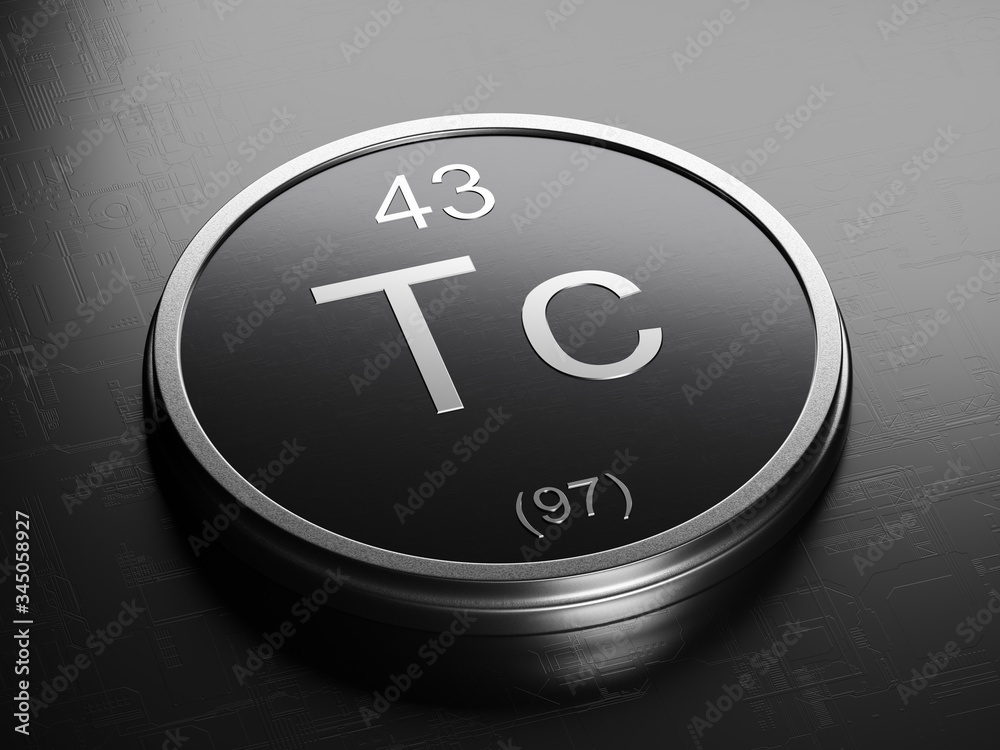 Technetium element from periodic table on futuristic round shiny ...