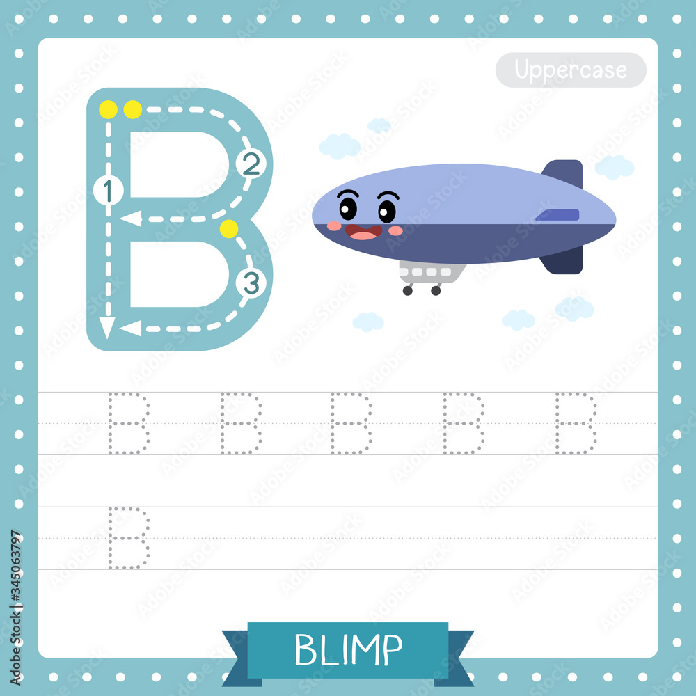 Letter B uppercase tracing practice worksheet. Blimp Stock Vector ...