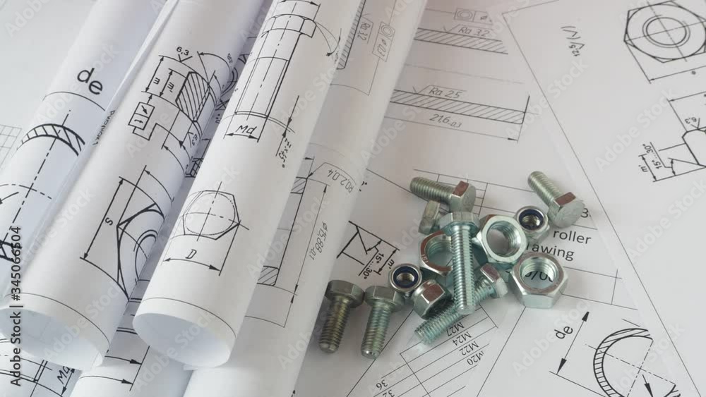Technical drawings of bolt and nut. Engineering, technology and ...