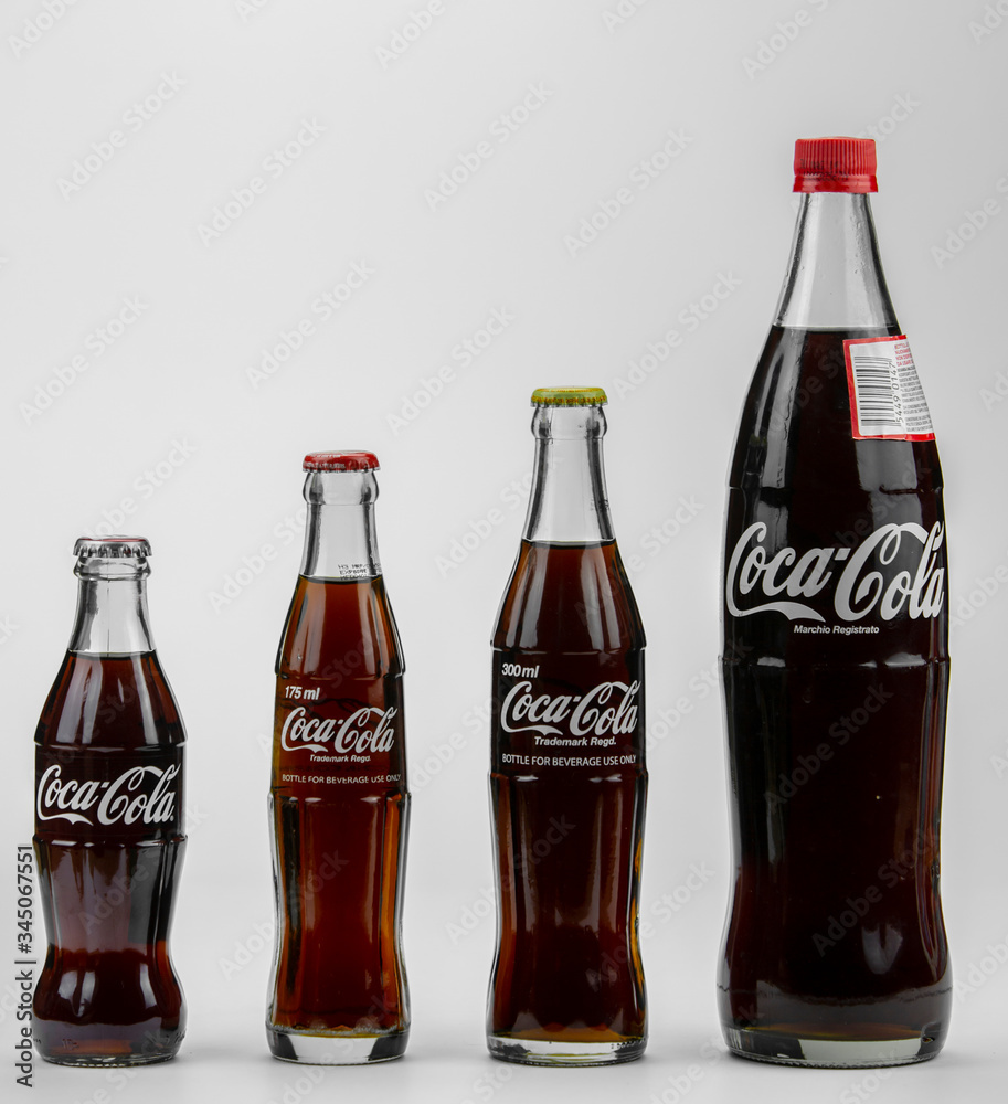 Atlanta GA USA May 1 2020 four glass Coca-Cola contour bottles various ...