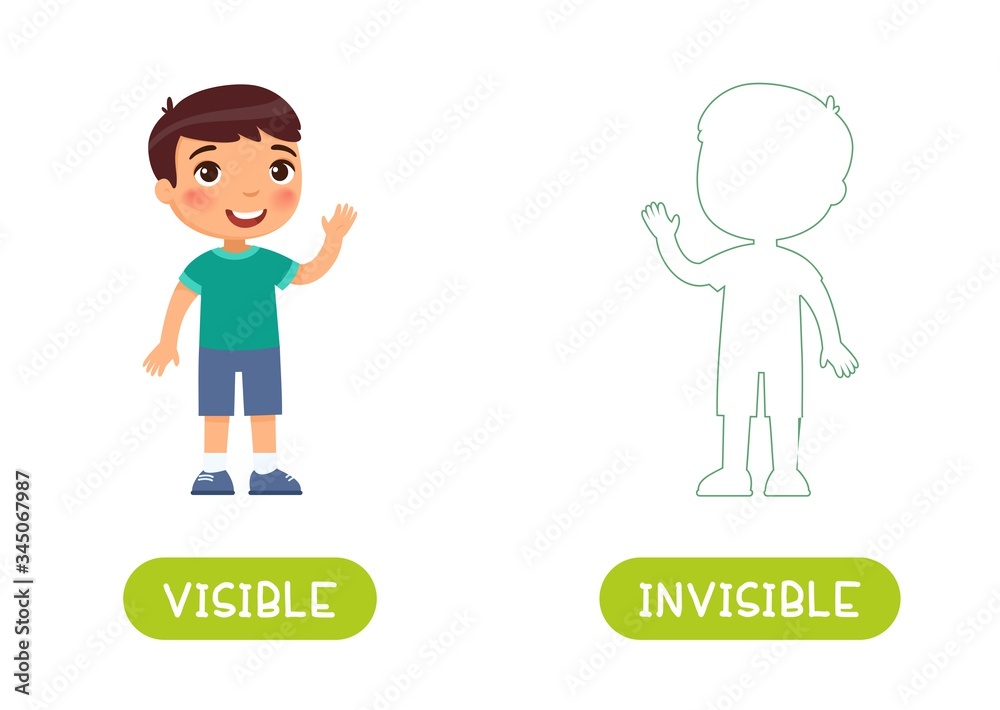 Opposites concept, VISIBLE and INVISIBLE. Word card for language ...