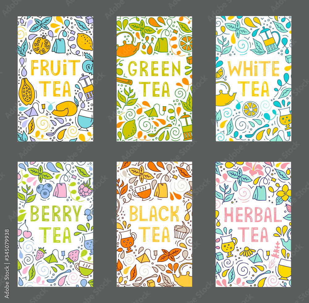 Set of tea labels. Vector illustration with decorative tags of ...