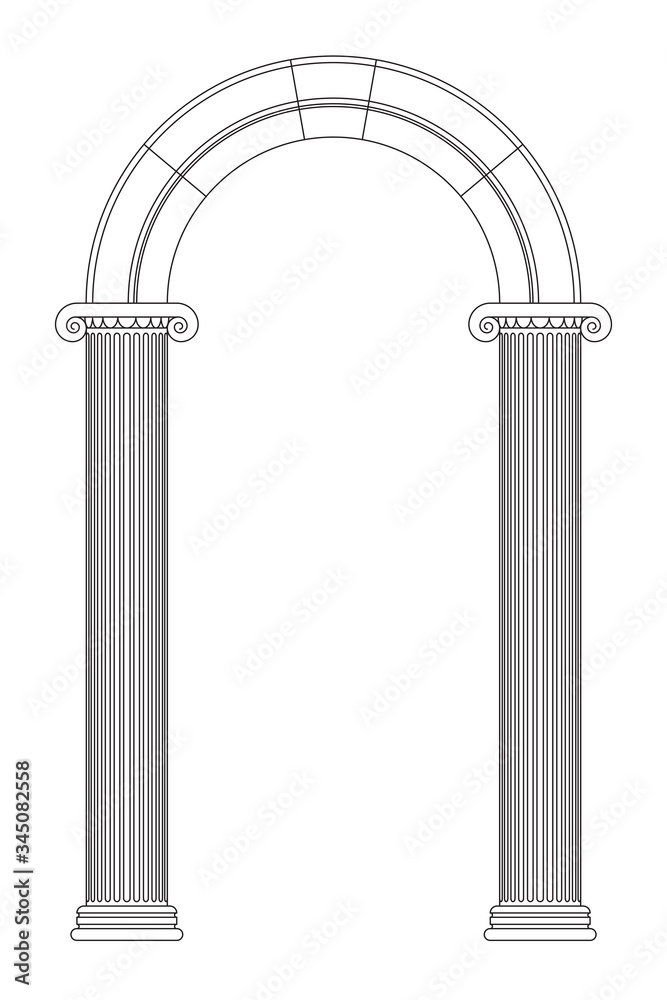 Antique ionic columns with arc. Line design, editable strokes. Vector ...