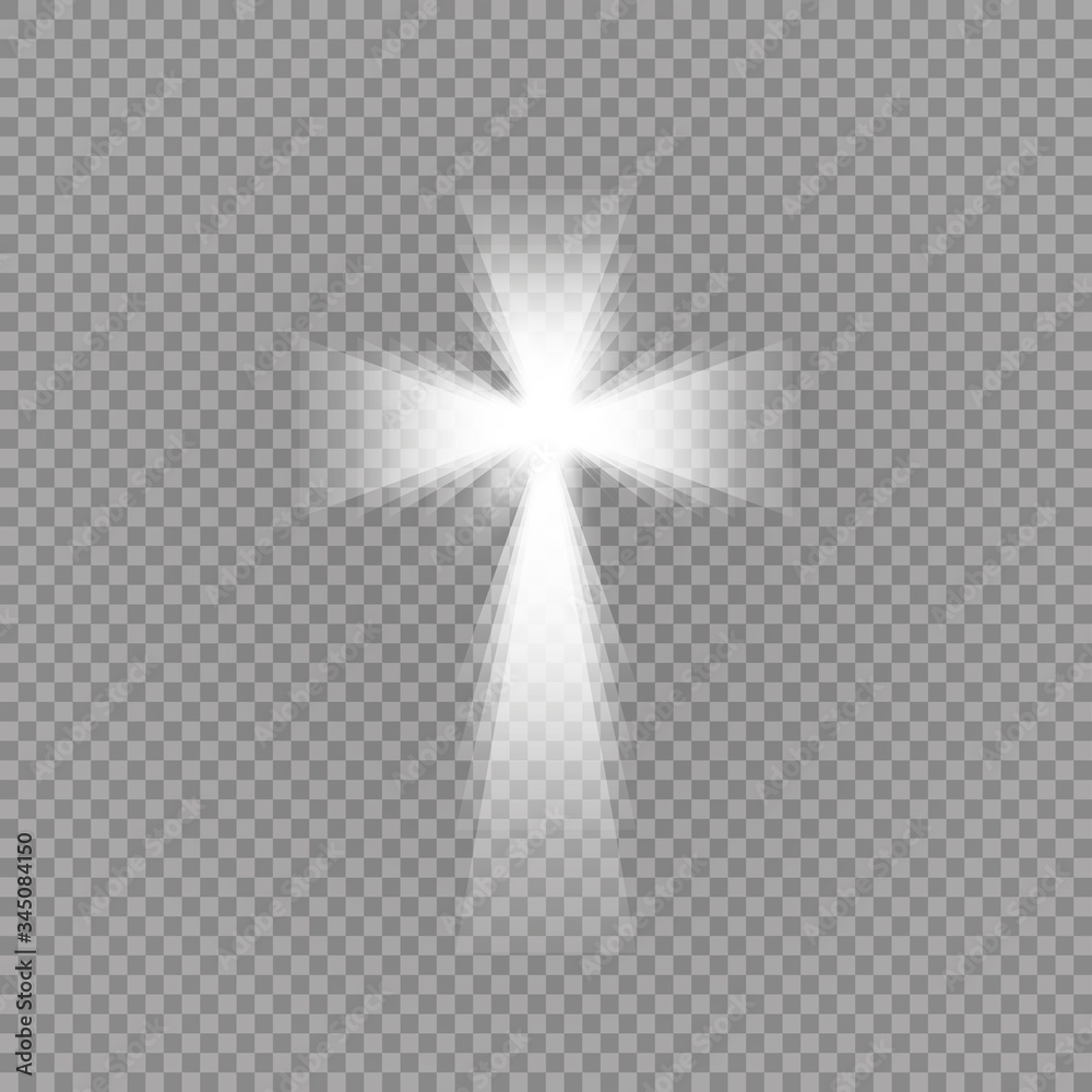 Shining white cross and sunlight special lens flare light effect on ...