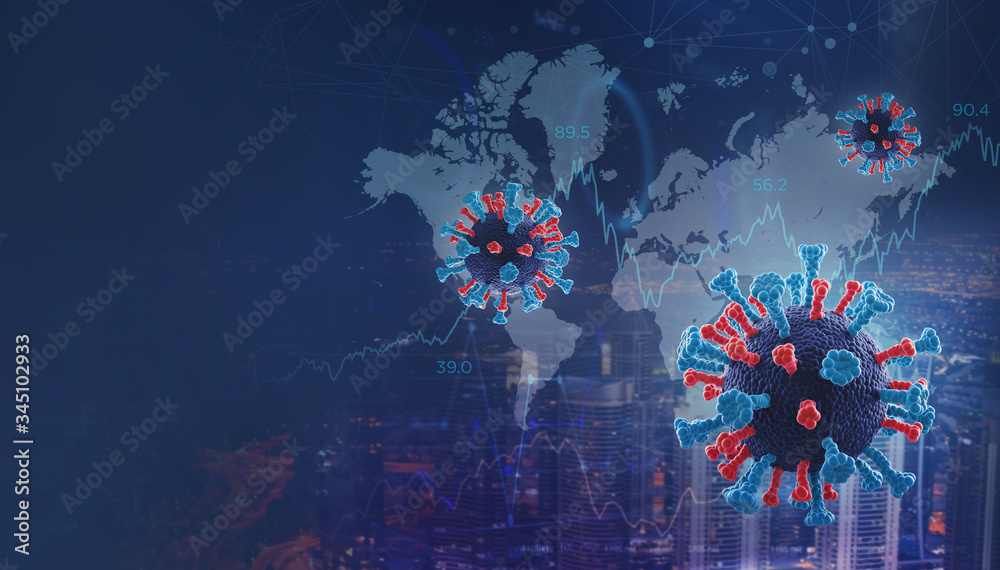 Abstract 3D background with Covid-19 molecule under microscope ...